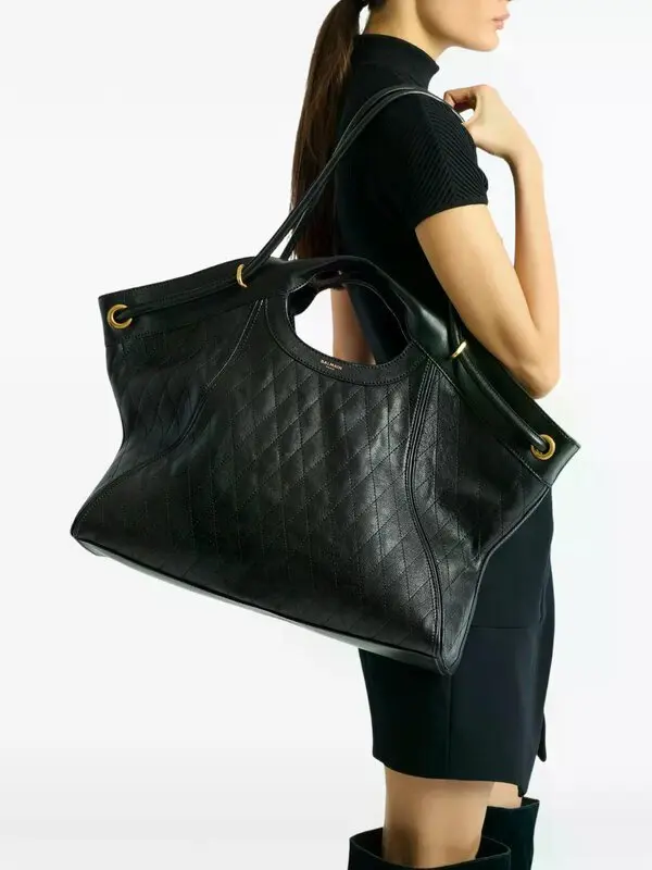 Balmain Large Leather Tote - Black