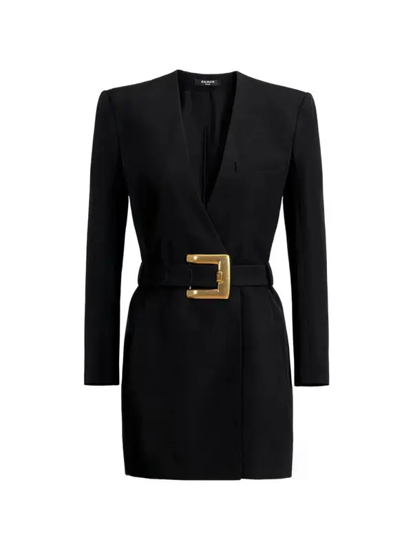 Balmain Short Belted Virgin Wool Dress
