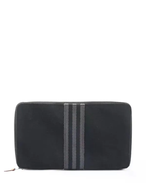 Hermès 2000s Fool Toe Perth Gm Striped Wallet - Black
