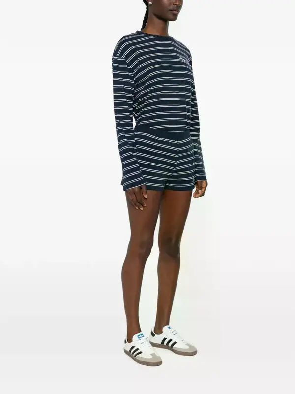 SPORTY & RICH Striped Logo-embroidered Shorts