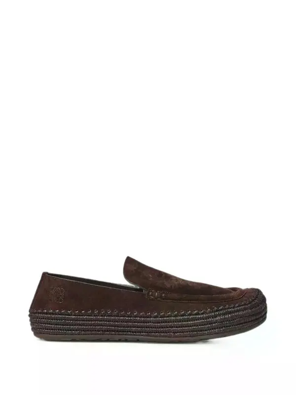 Loewe Rio Braided-sole Suede Loafers - Brown