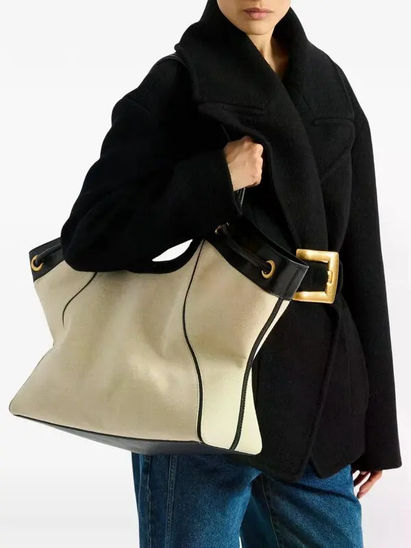 Balmain Large Leather And Canvas Tote Bag