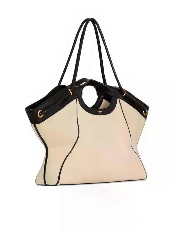Balmain Large Leather And Canvas Tote Bag