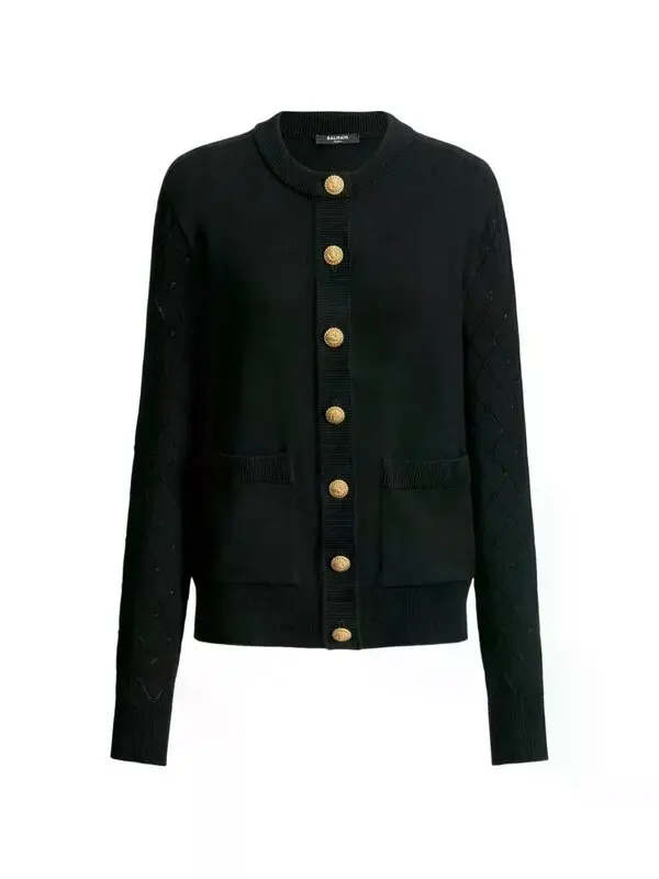 Balmain Quilted Knit Cardigan - Black