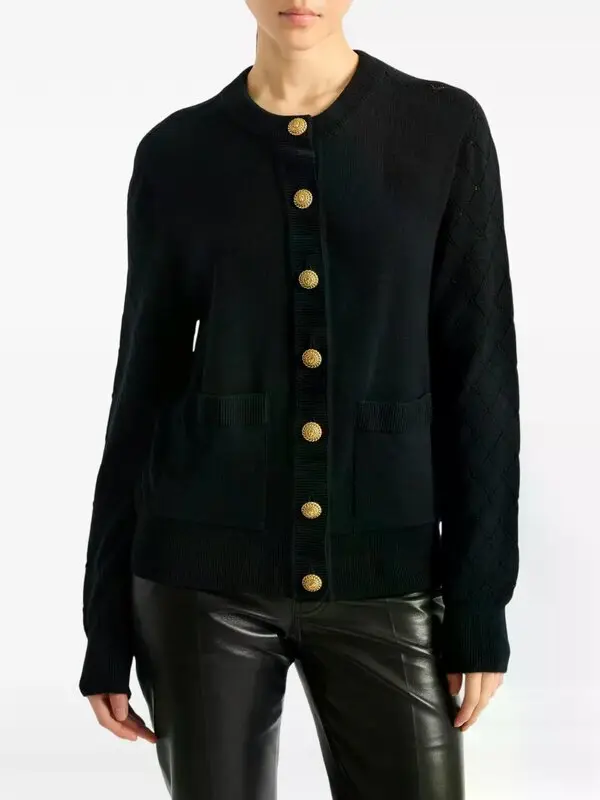 Balmain Quilted Knit Cardigan - Black