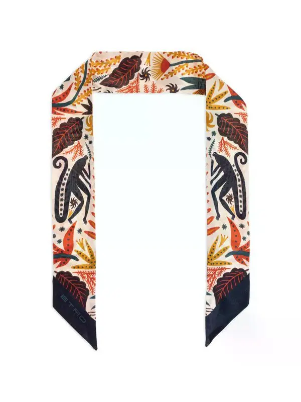 Etro X Tabby Booth Monkey-print Silk Scarf - Neutrals