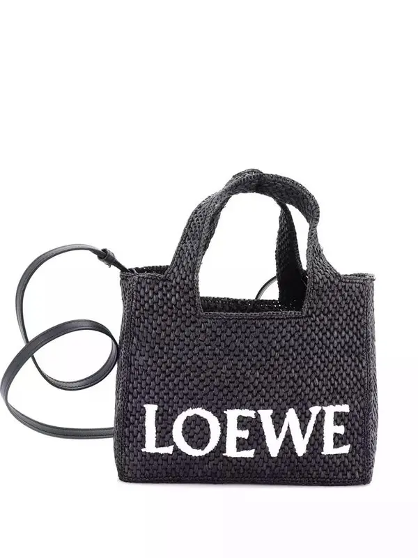 Loewe Logo Convertible Raffia Small Tote Bag - Black