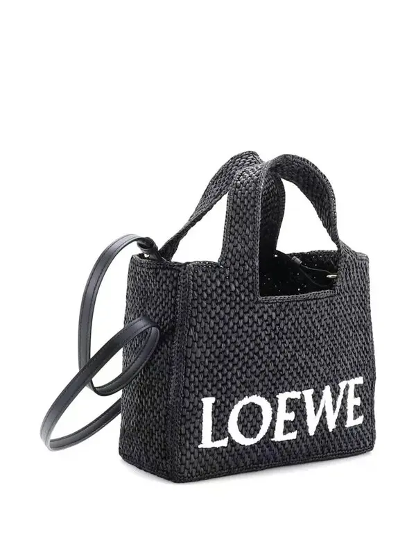 Loewe Logo Convertible Raffia Small Tote Bag - Black