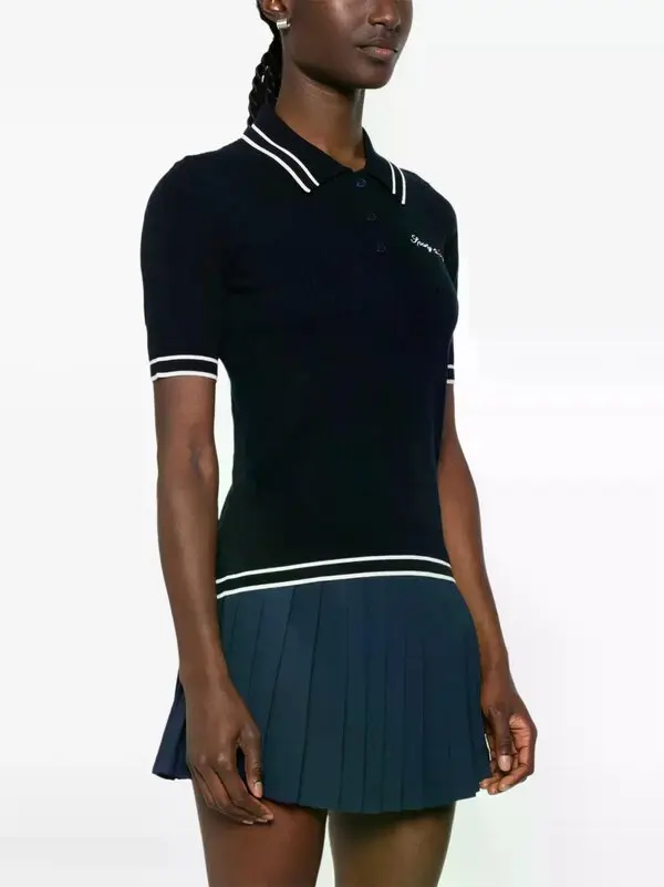SPORTY & RICH Cable-knit Embroidered Logo Polo Shirt - Blue