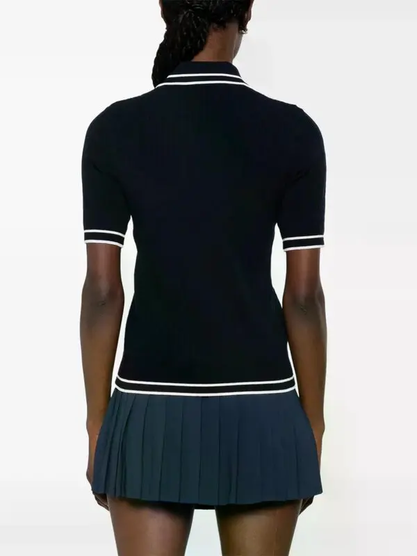 SPORTY & RICH Cable-knit Embroidered Logo Polo Shirt - Blue