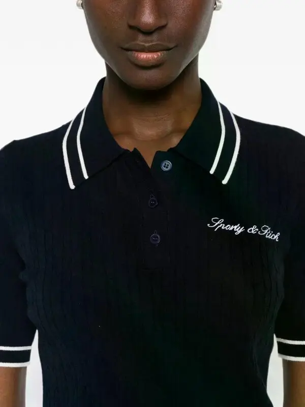 SPORTY & RICH Cable-knit Embroidered Logo Polo Shirt - Blue
