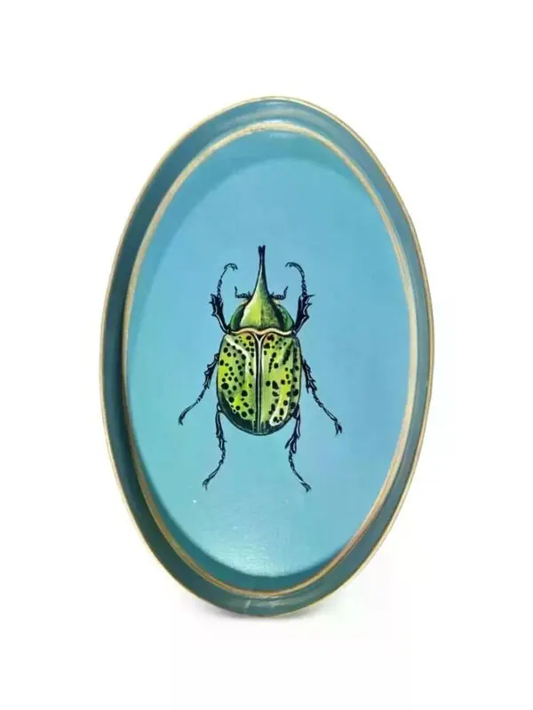 LES-OTTOMANS Beetle-print Oval Tray - Blue