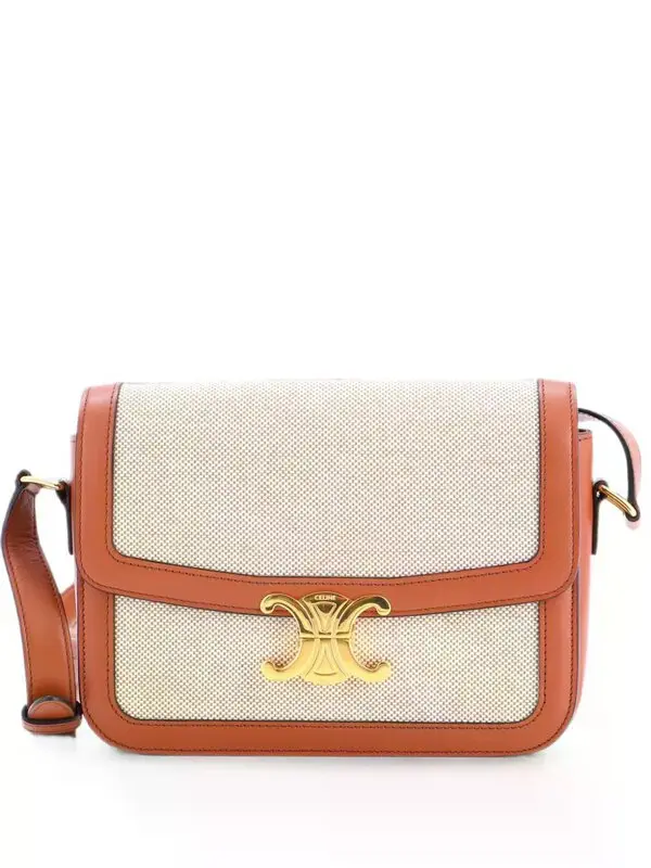 Celine Triomphe Shoulder Bag In Canvas And Leather - Brown