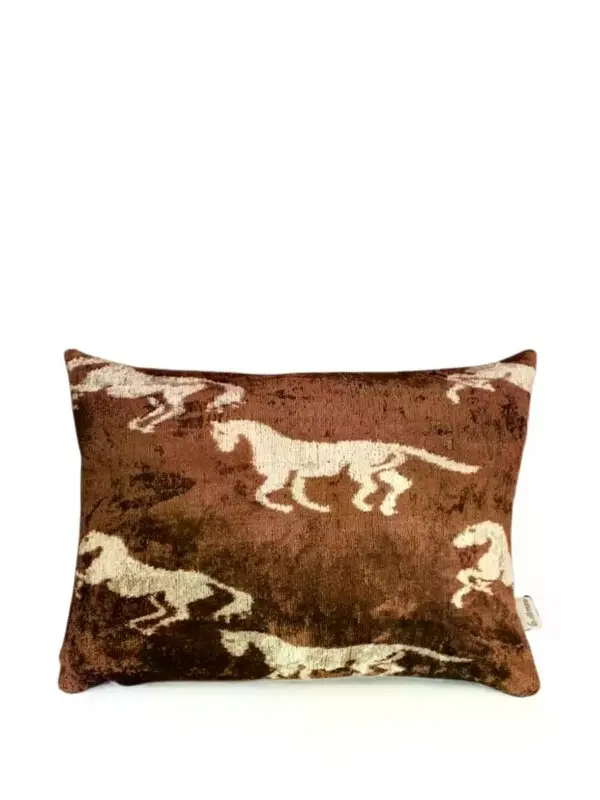 LES-OTTOMANS Horse-print Velvet Cushion - Brown