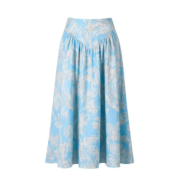 OH!ZUZA NIGHT&DAY Neutrals Echo Viscose Midi Skirt Pockets Print - Blue