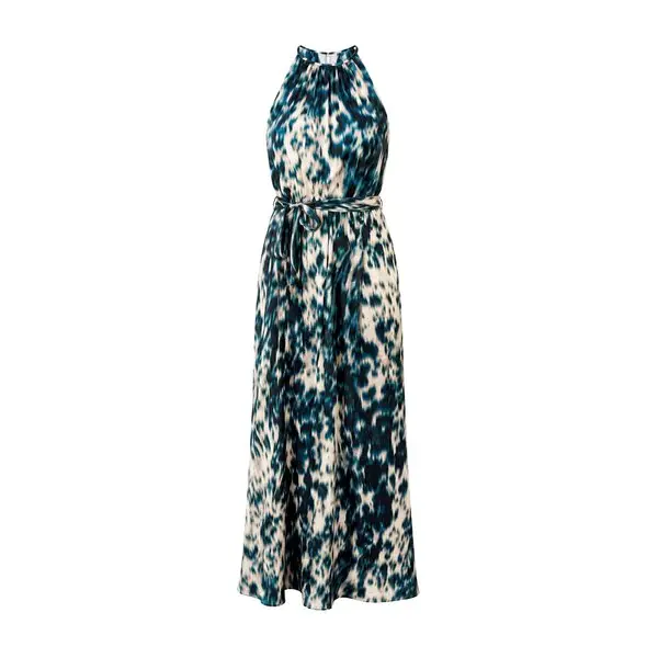 OH!ZUZA NIGHT&DAY Neutrals Echo Satin Viscose Maxi Dress With Belt Print - Blue