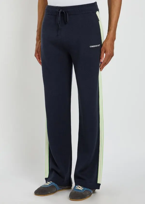 Casablanca Logo-embroidered Merino Wool Track Trousers - Navy
