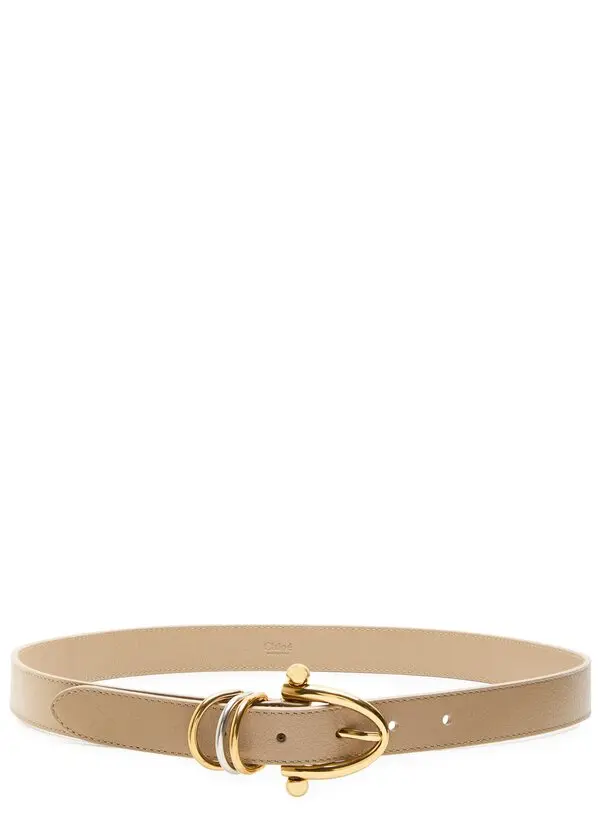 Chloé Leather Belt With Two-tone Ring Embellishments - Light Brown