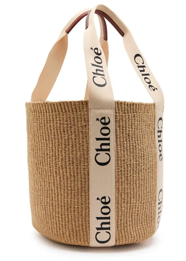 Chloé Woody Large Logo-print Raffia Basket Bag