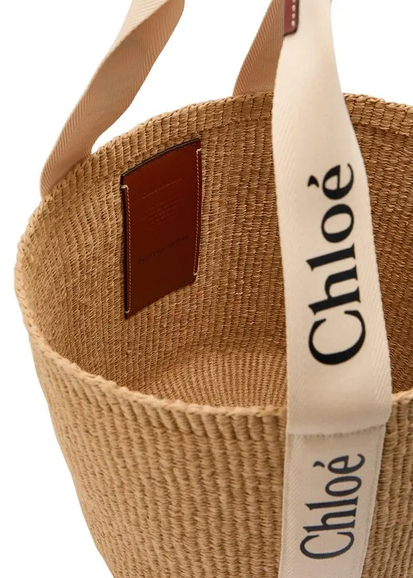 Chloé Woody Large Logo-print Raffia Basket Bag