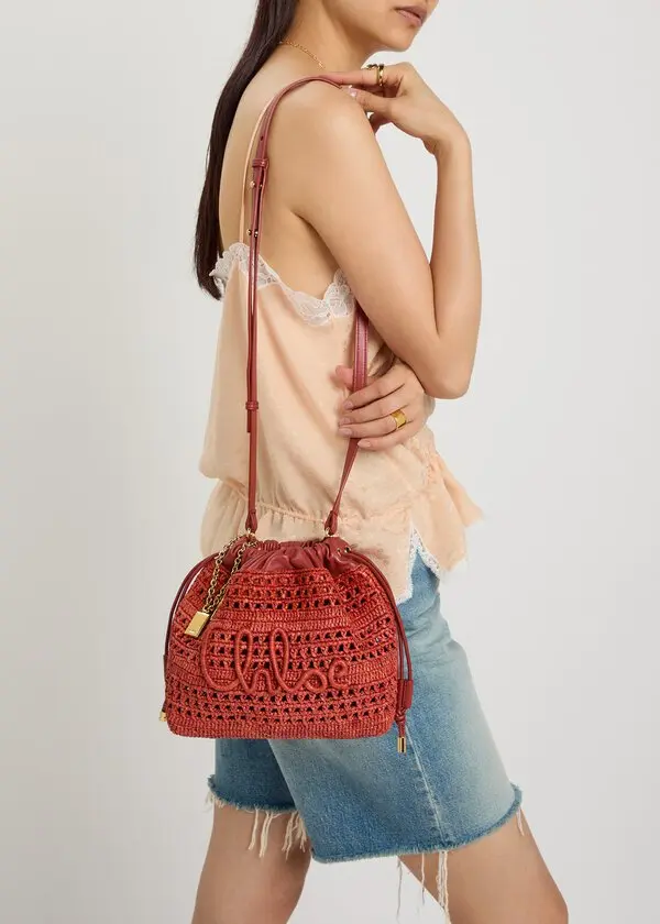 Chloé Raffia And Leather Pouch - Red