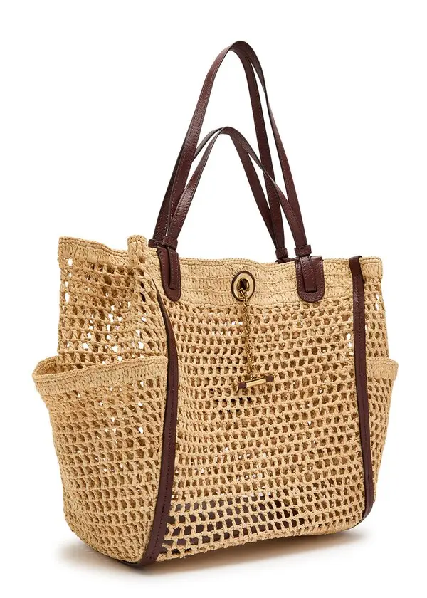 Chloé Iconic Logo Leather And Raffia Tote Bag - Sand