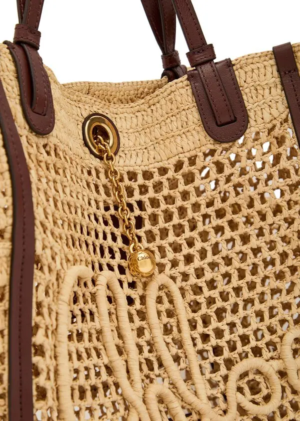Chloé Iconic Logo Leather And Raffia Tote Bag - Sand