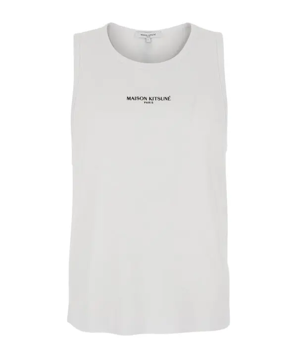 Maison Kitsuné Paris Logo Ribbed Tank Top - White