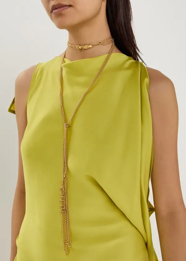 Chloé Brass Belt-embellished Logo Charm Drop Necklace