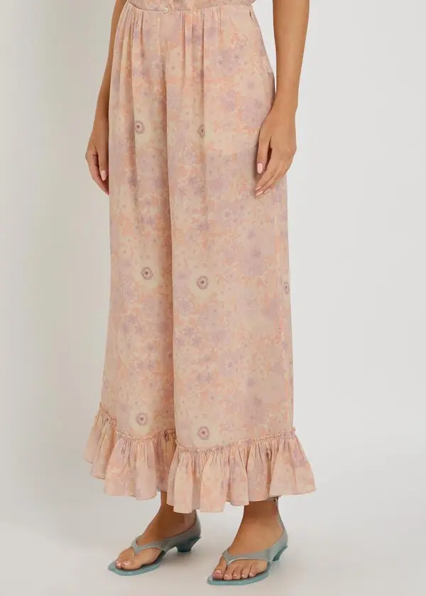 Chloé Floral-print Silk Wide-leg Trousers - Pink