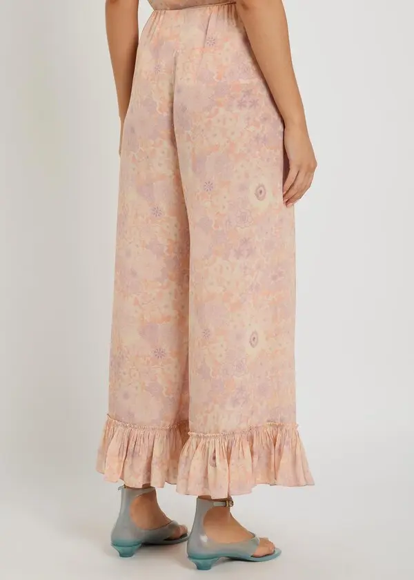 Chloé Floral-print Silk Wide-leg Trousers - Pink