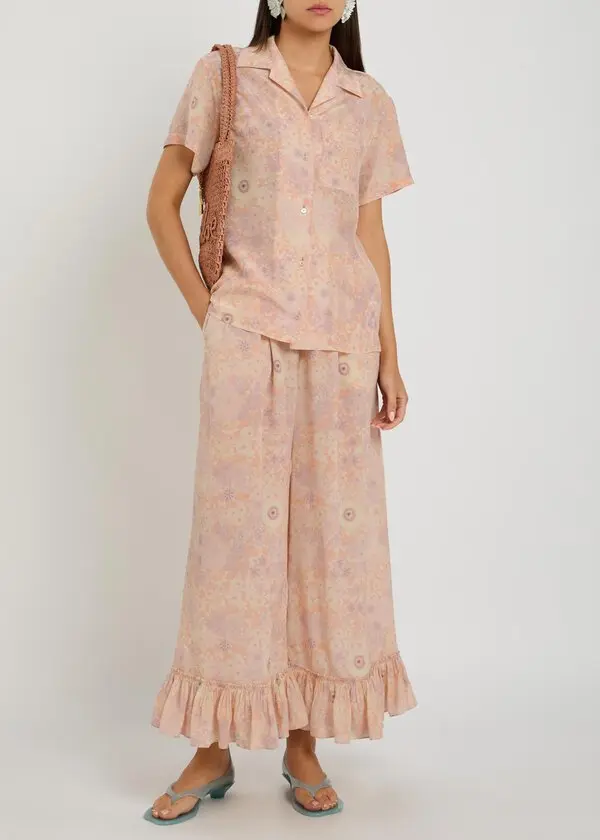 Chloé Floral-print Silk Wide-leg Trousers - Pink