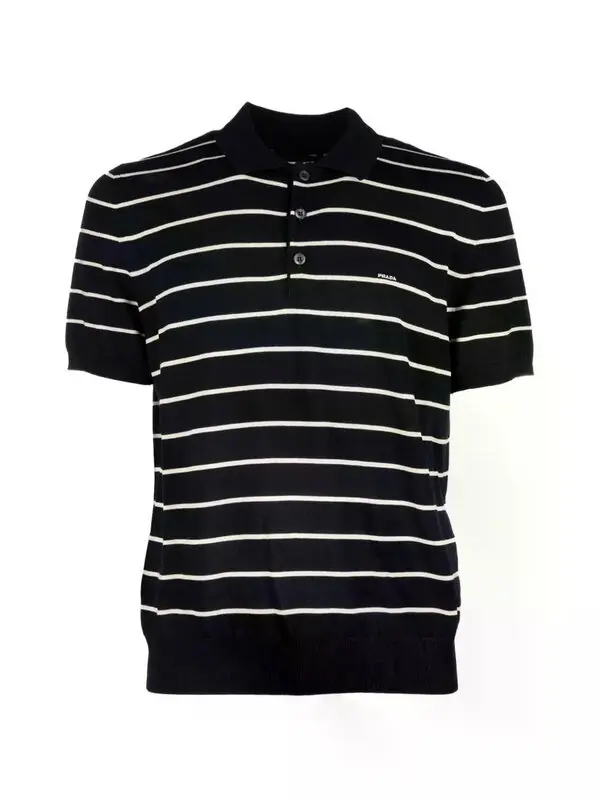 Prada Short-sleeved Striped Cotton Polo Shirt - Blue