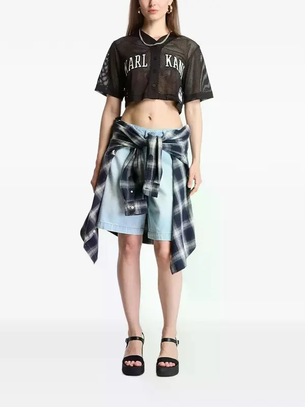 KARL KANI Stone-washed Denim Shorts - Blue