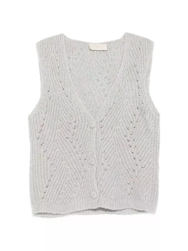 Momoni Hidari Wool Pointelle Knit Cardigan - Grey