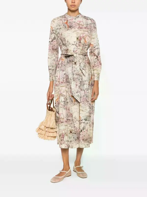 Momoni Lorina Animal-print Belted Cotton Midi Dress - Neutrals