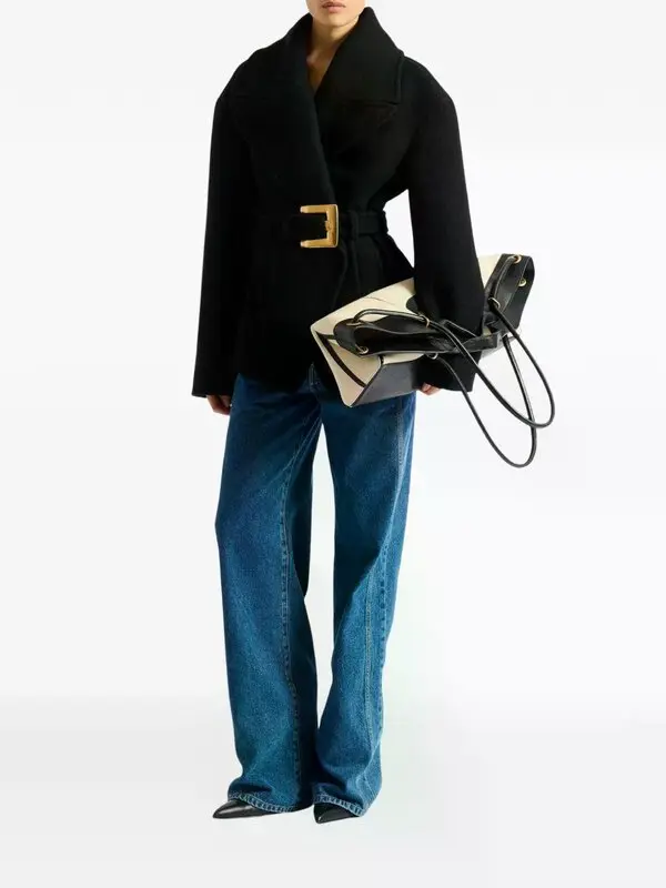 Balmain Large Tote In Smooth Leather And Canvas