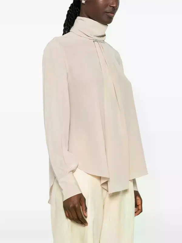 Brunello Cucinelli Monili-embellished High-neck Blouse