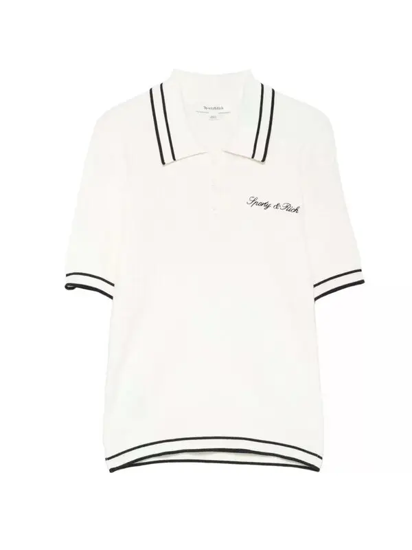 SPORTY & RICH Cable Knit Embroidered Polo Shirt - Neutrals