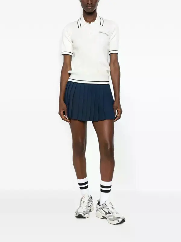 SPORTY & RICH Cable Knit Embroidered Polo Shirt