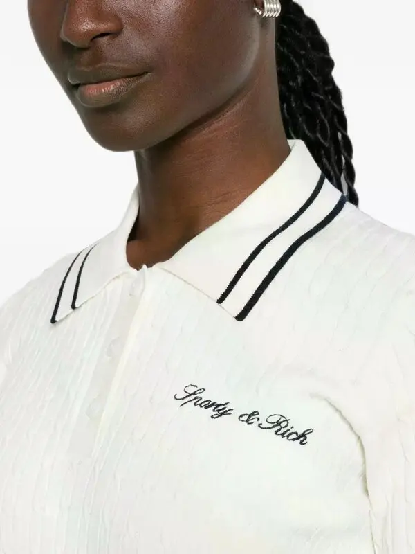 SPORTY & RICH Cable Knit Embroidered Polo Shirt