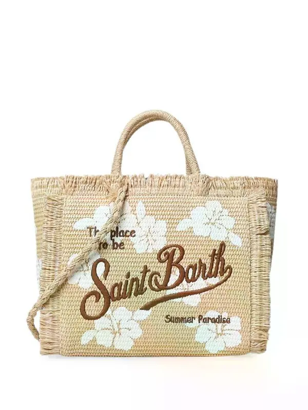 MC2 SAINT BARTH Floral Embroidered Fringed Tote Bag - Neutrals