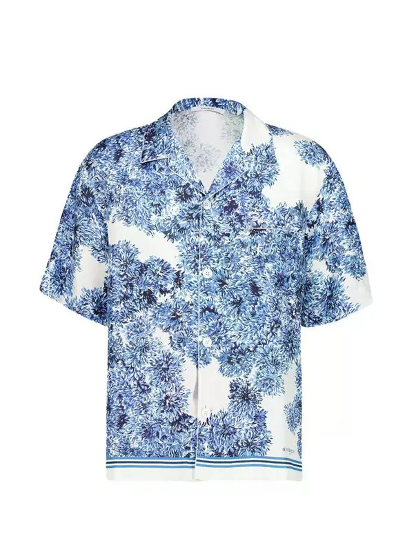 Givenchy Couture Seam Pompom Flower-print Silk Bowling Shirt - Blue