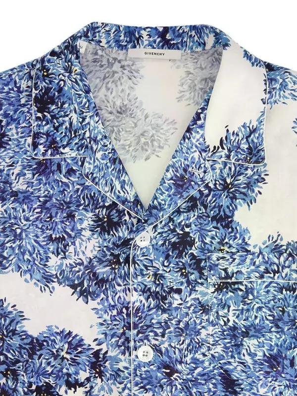 Givenchy Couture Seam Pompom Flower-print Silk Bowling Shirt