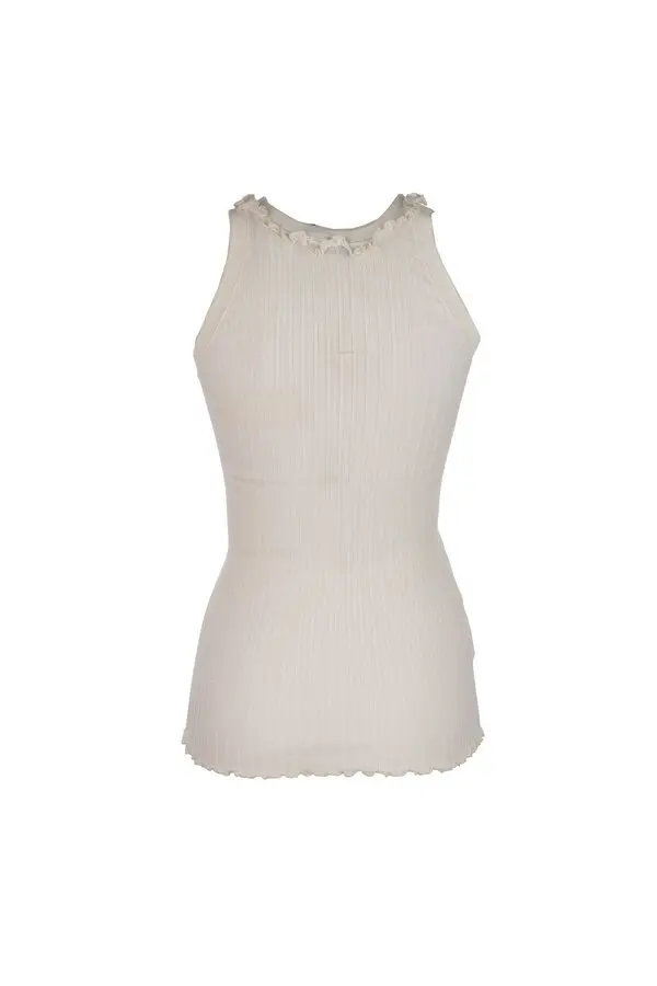 Miu Miu Ribbed Knit Tank Top With Ruffled Neckline - Multicolor