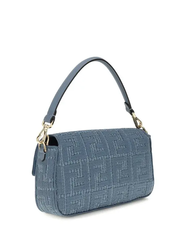 Fendi Medium Woven Raffia Shoulder Bag With Ff Embroidery