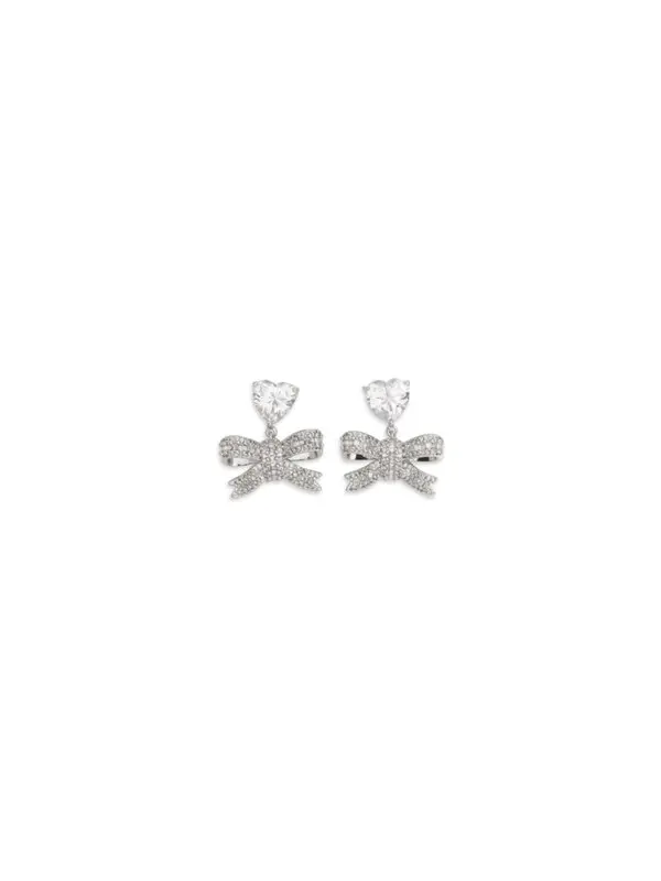 SELF-PORTRAIT Crystal Bow Drop Earrings - Silver