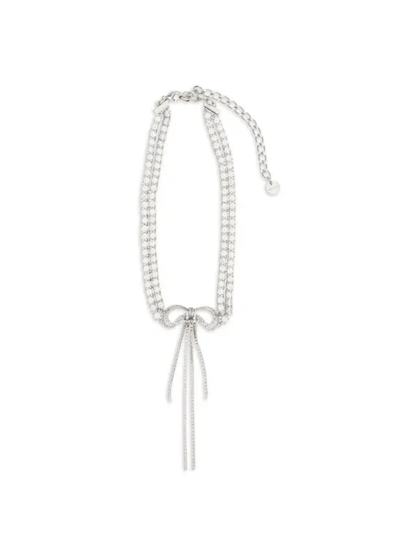 SELF-PORTRAIT Crystal Double Bow Choker With Sparkling Drops - Silver