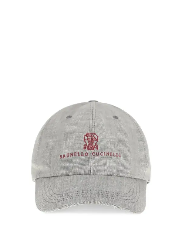 Brunello Cucinelli Baseball Cap In Linen And Virgin Wool - Gray