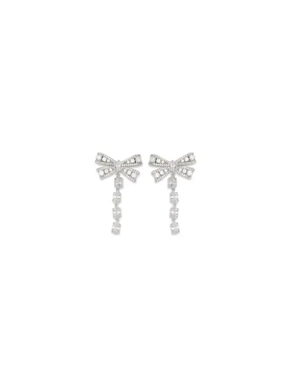 SELF-PORTRAIT Crystal Bow Drop Earrings - Silver